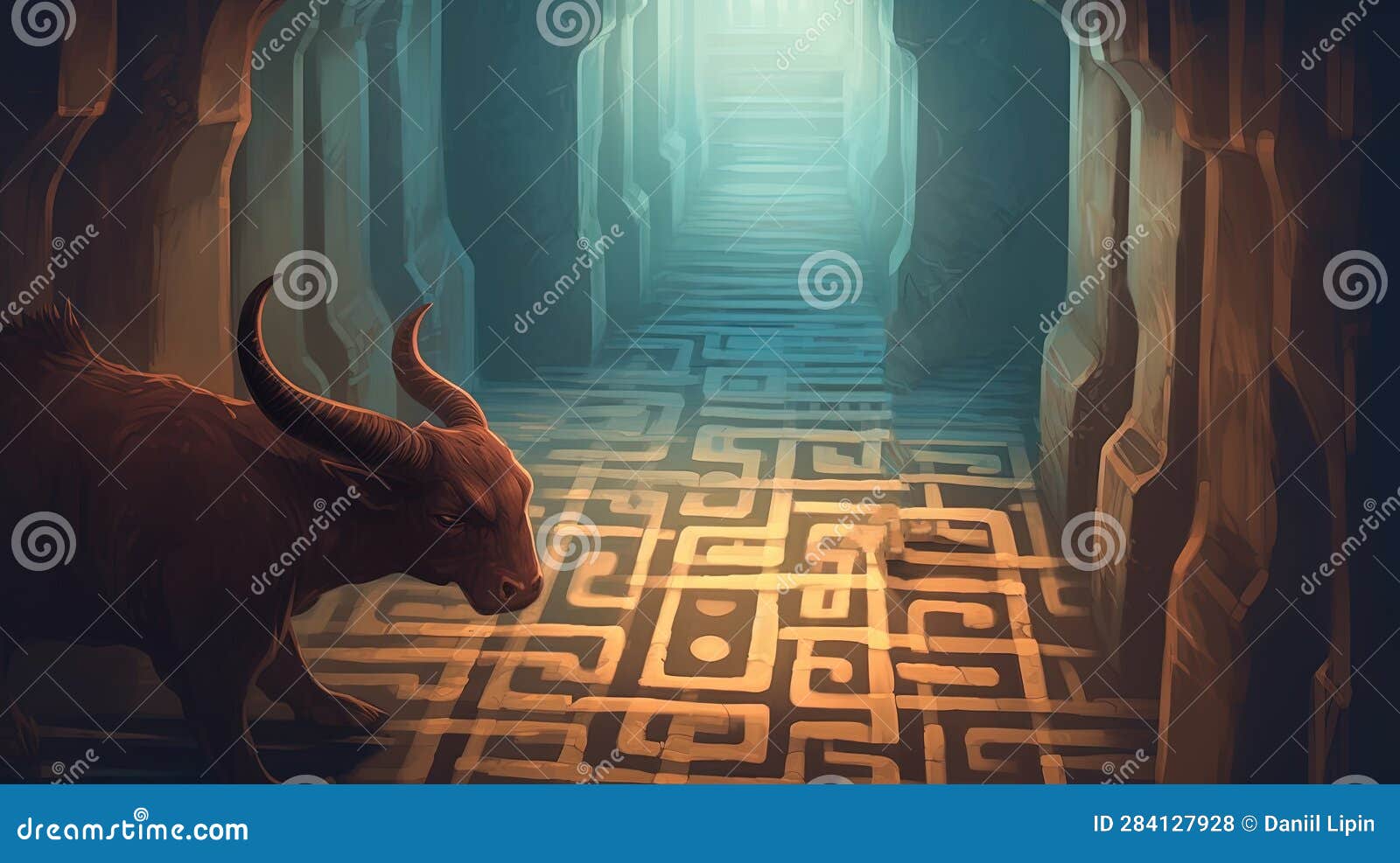A minotaur in a labyrinth stock illustration. Illustration of adventure ...