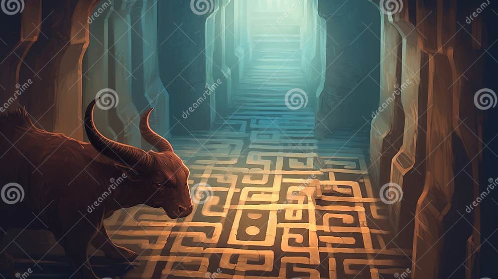 A minotaur in a labyrinth stock illustration. Illustration of adventure ...
