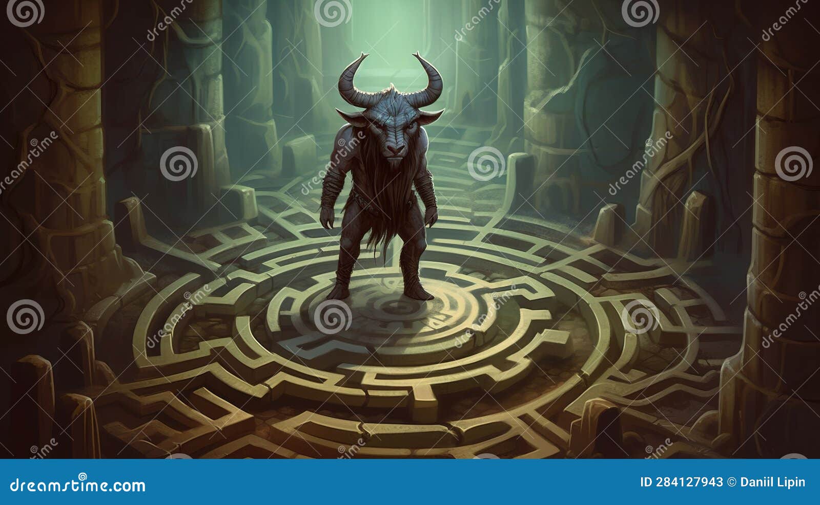 A minotaur in a labyrinth stock illustration. Illustration of mythical ...