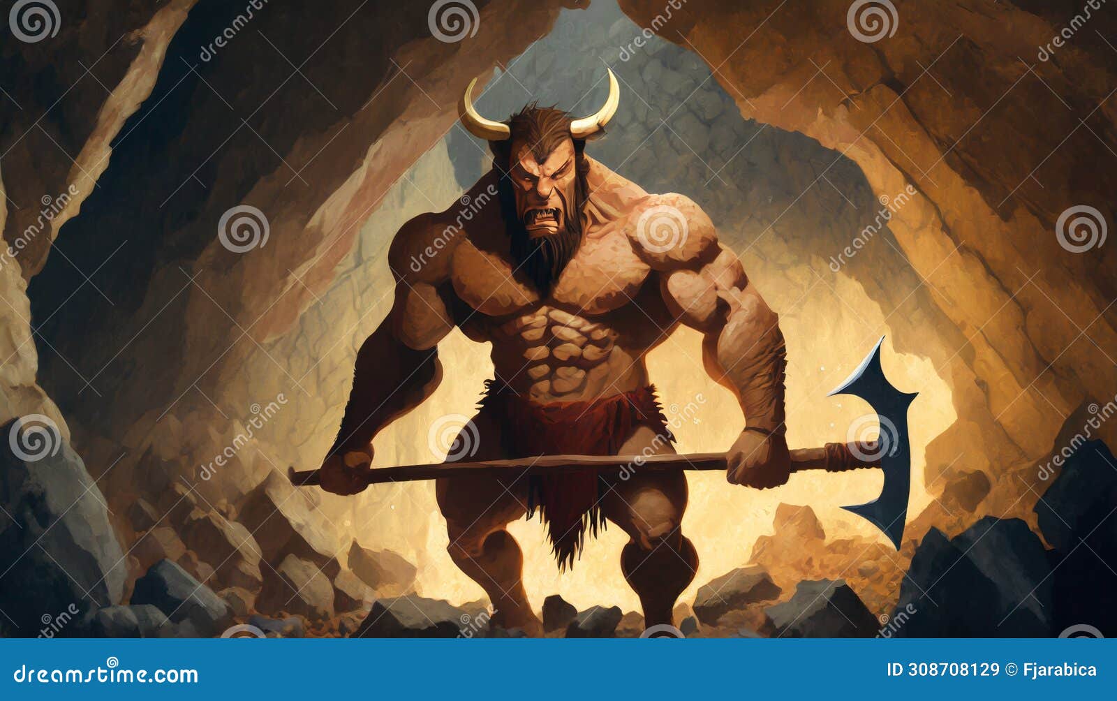 Minotaur in an Underground Cave Stock Illustration - Illustration of ...