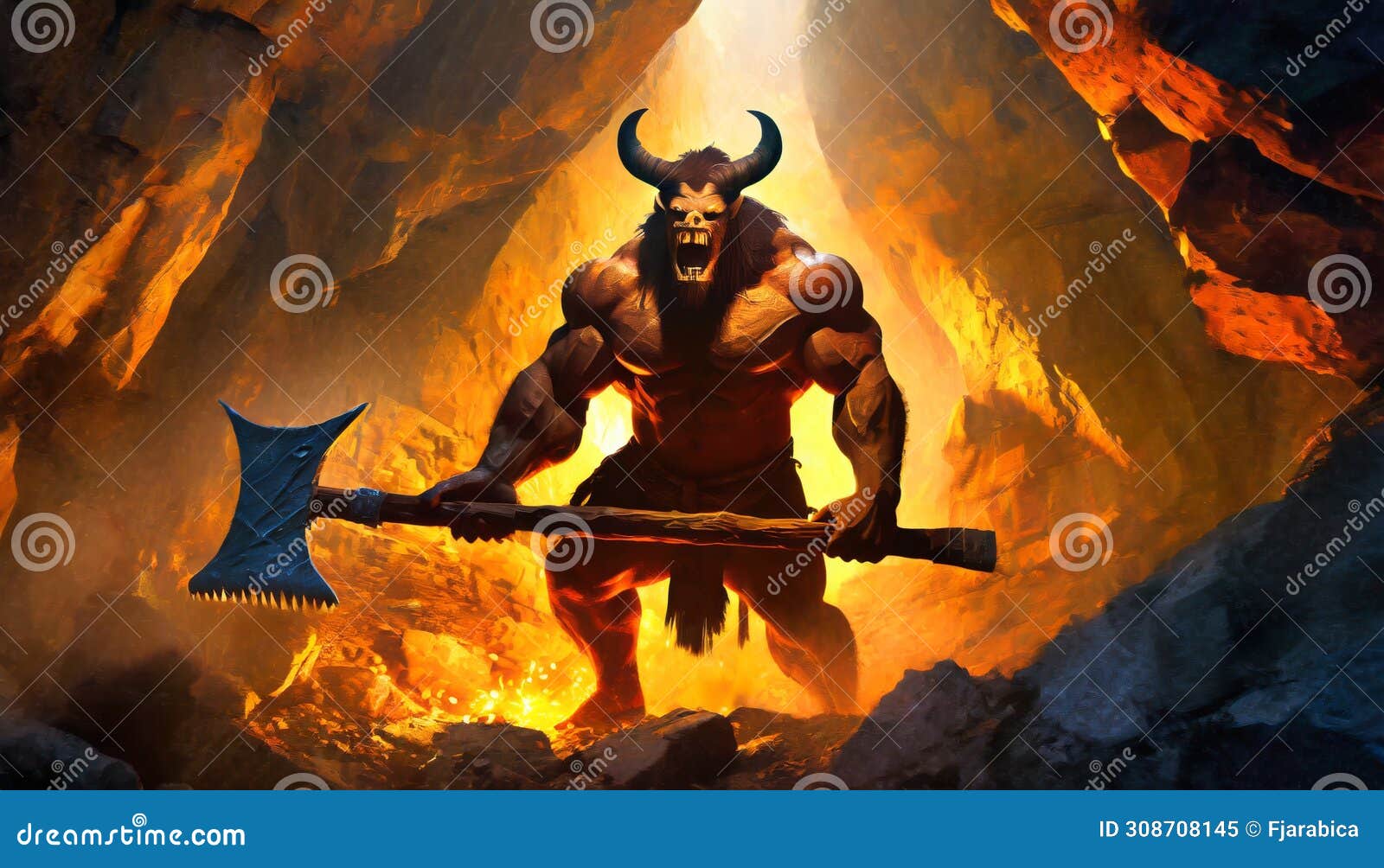 Minotaur in an Underground Cave Stock Illustration - Illustration of ...