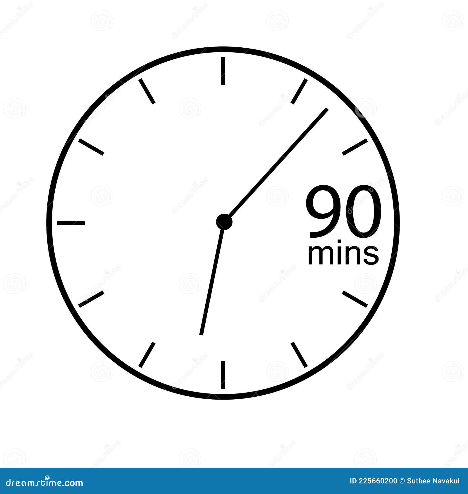 90 Mins Countdown Timer Icon on White Background. Stopwatch Symbol ...