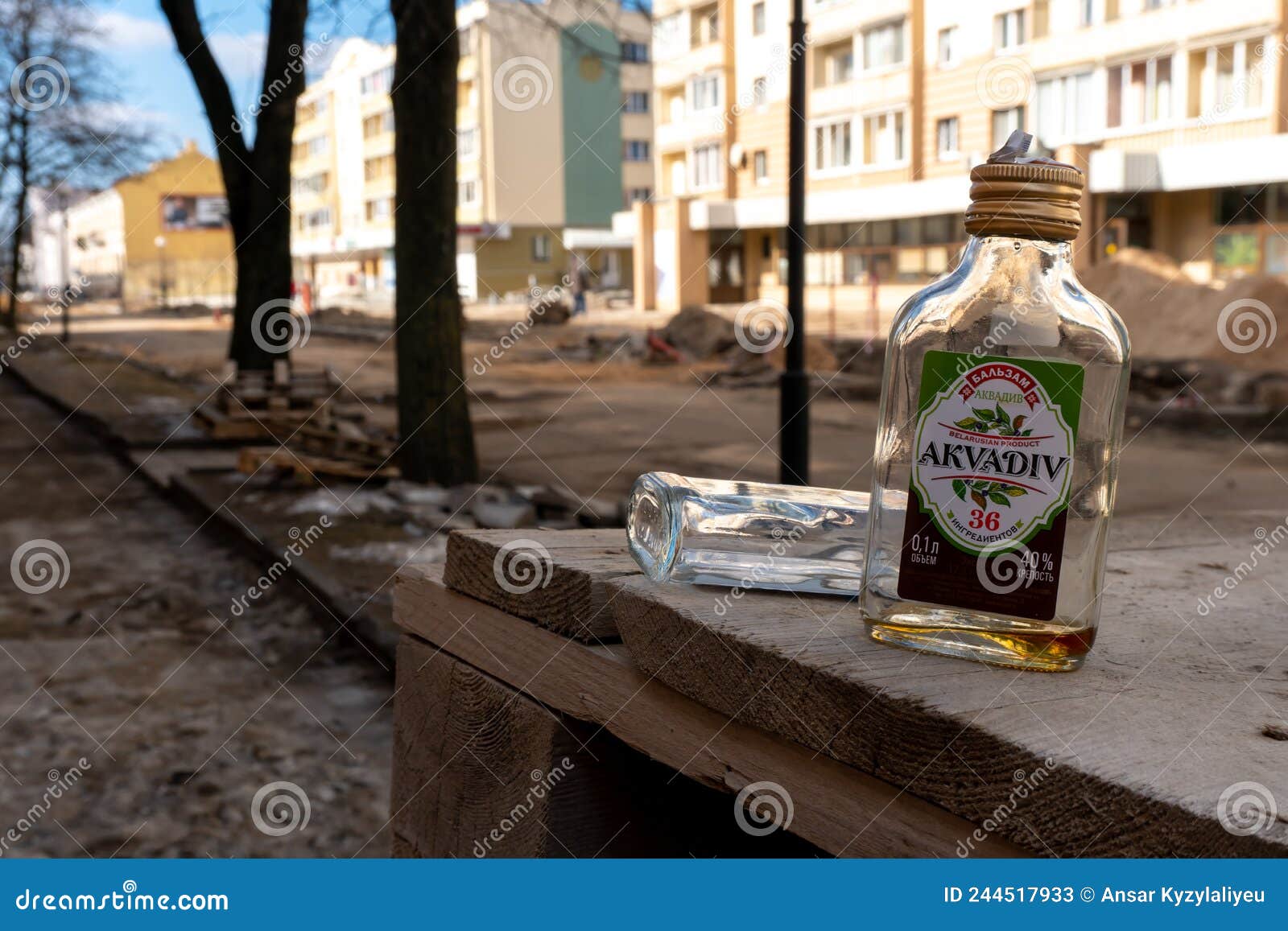 Minsk, Belarus, March 22, 2022: an Empty Vodka Bottle at a Construction ...