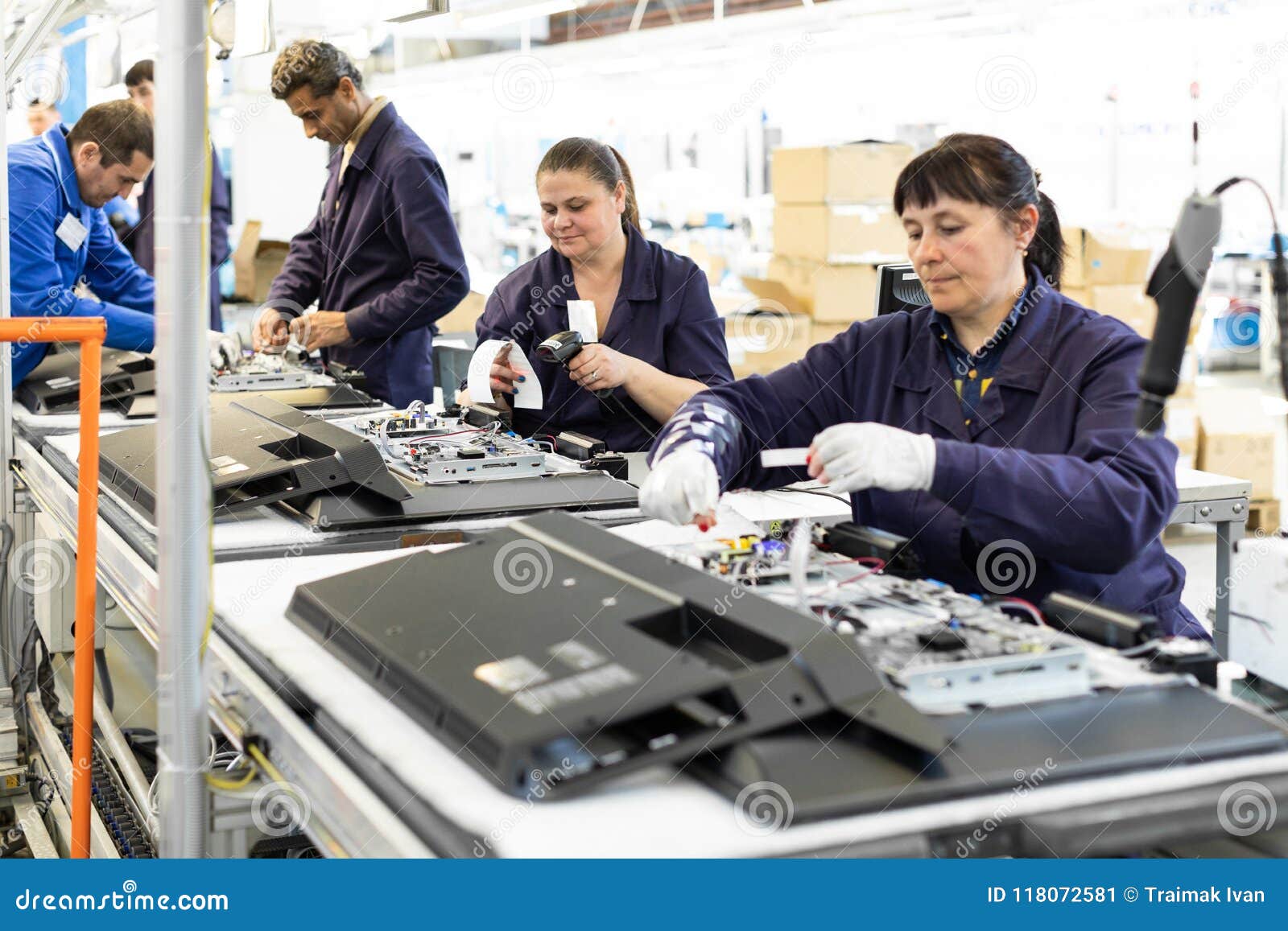 Minsk, Belarus - May 08, 2018: Workshop for Assembring Televisions ...