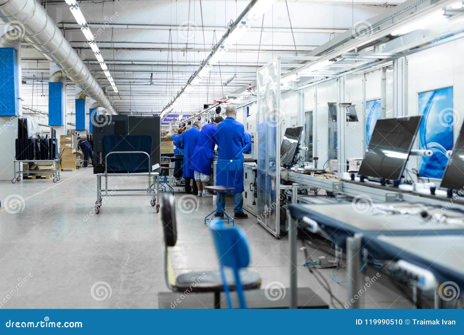 Minsk, Belarus - May 08, 2018: Workshop for Assembring Televisions ...