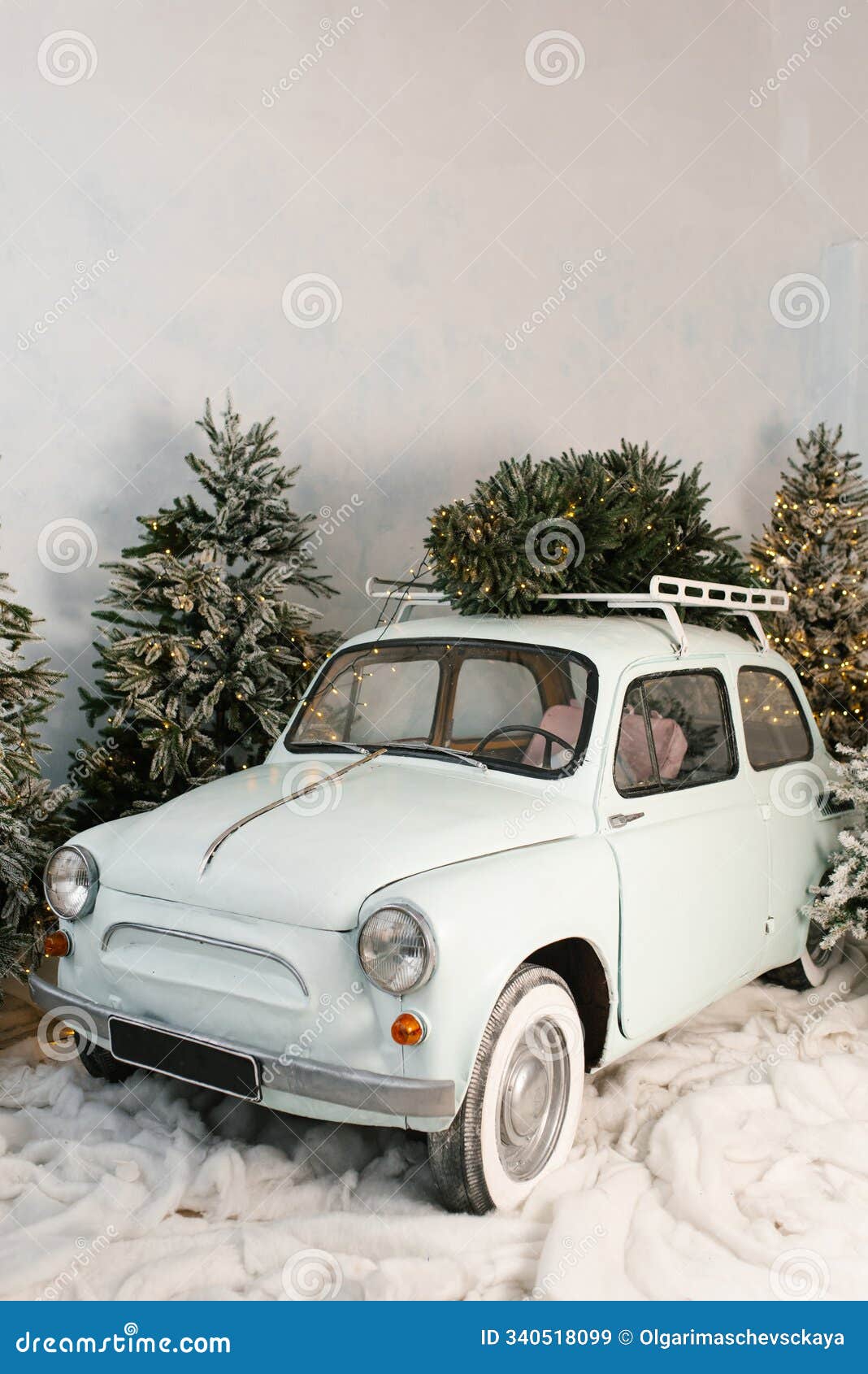Mint Car with a Christmas Tree on Top of it Stock Image - Image of xmas ...
