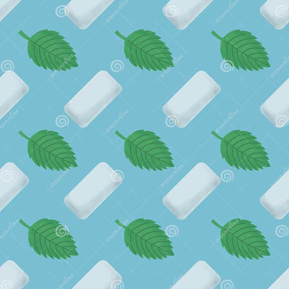 Mint Chewing Gum, Seamless Pattern on a Blue Background Stock ...