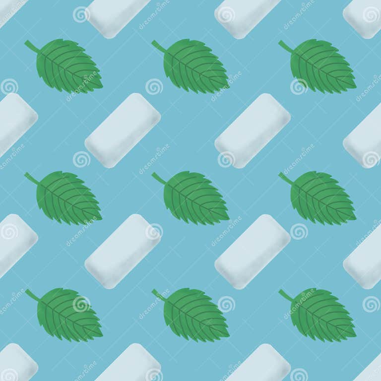 Mint Chewing Gum, Seamless Pattern on a Blue Background Stock ...