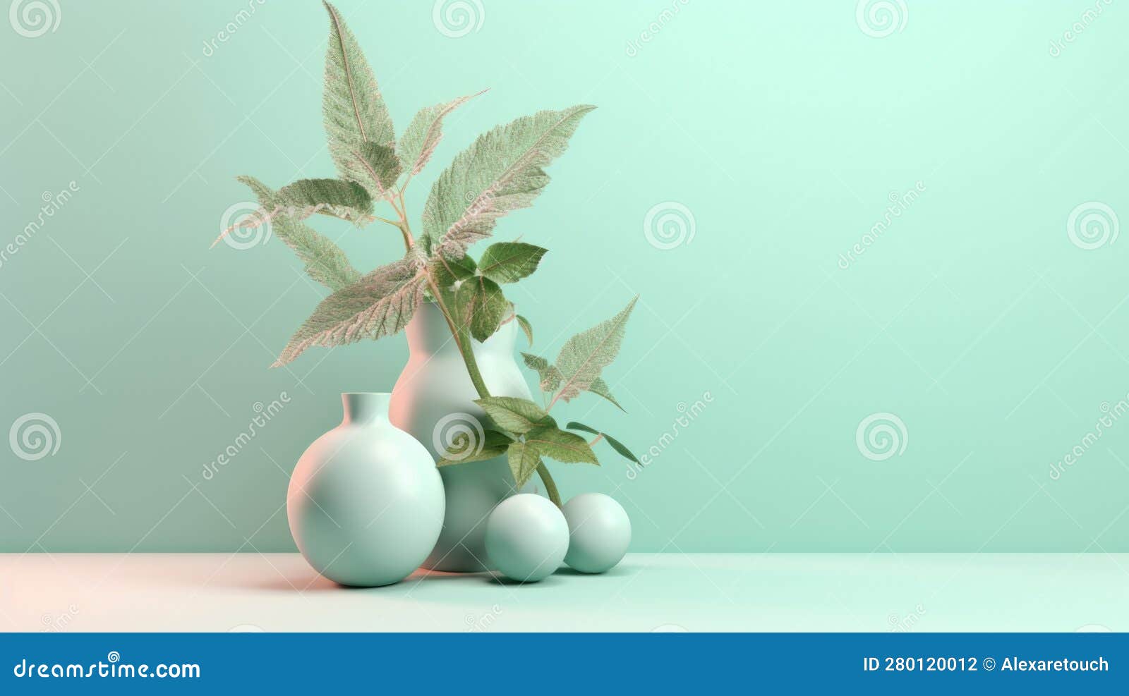 Mint Color Items on a Pink Background. Visualization of the Space of a ...