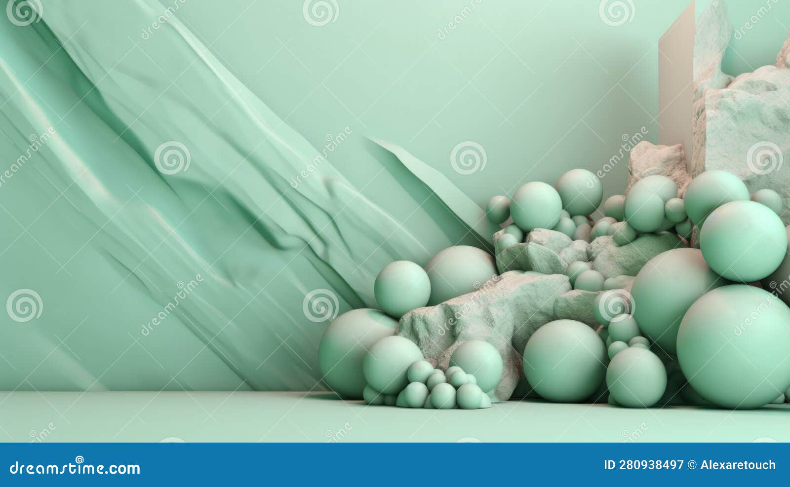 Mint Color Items on a Pink Background. Visualization of the Space of a ...