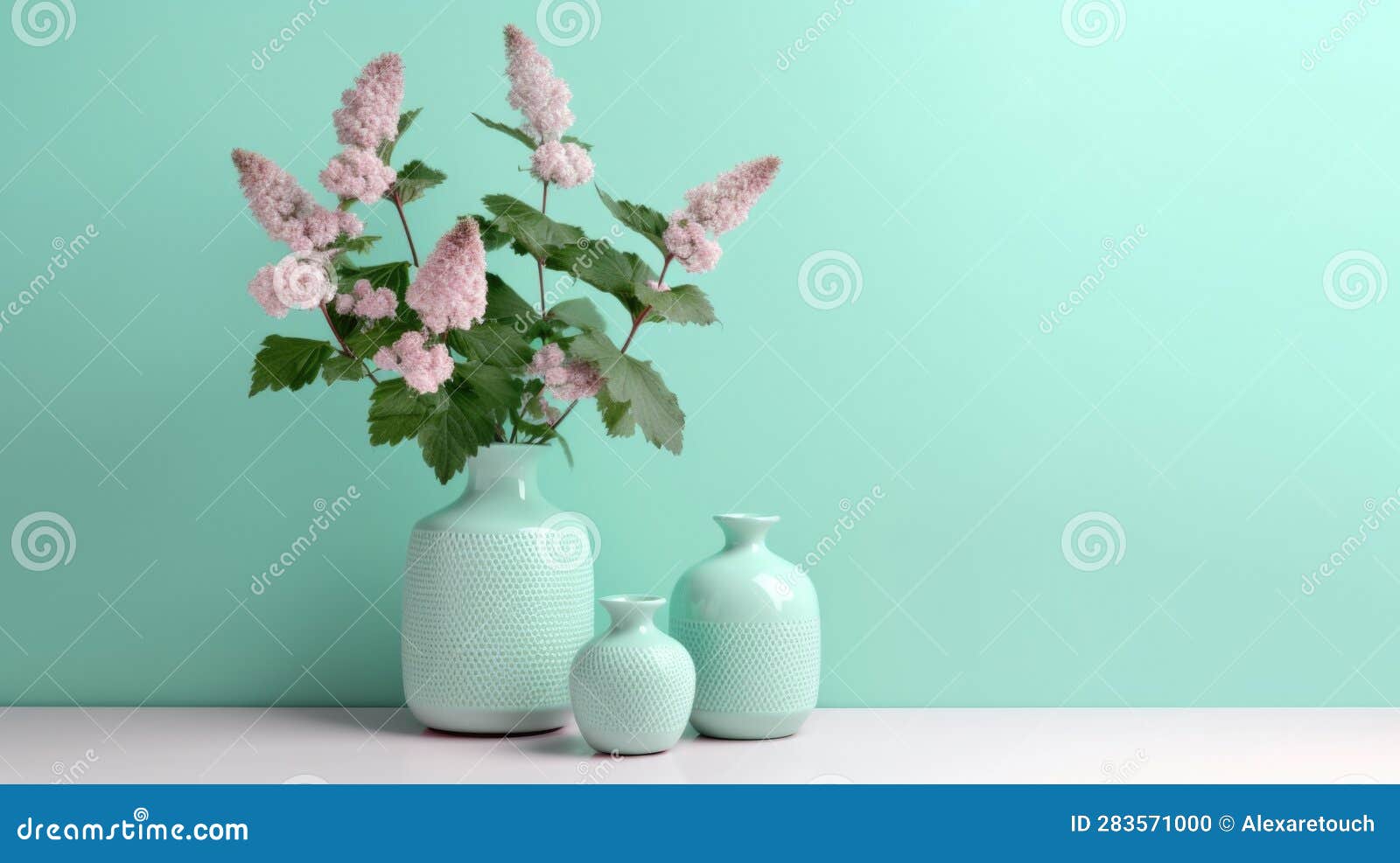 Mint Color Items on a Pink Background. Visualization of the Space of a ...