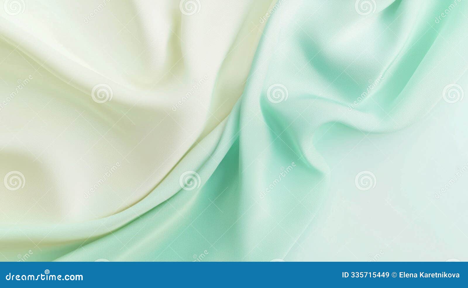 Mint and Cream Colored Fabric is Flowing and Forming Peaks in a Gentle ...