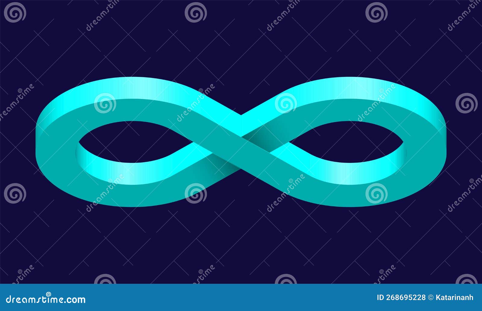 Mint 3D Infinity Symbol on Dark Blue Background. Endless Vector Logo ...