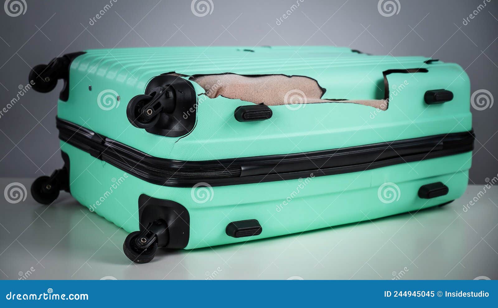 Mint Damaged Suitcase on a White Background. Stock Image - Image of ...