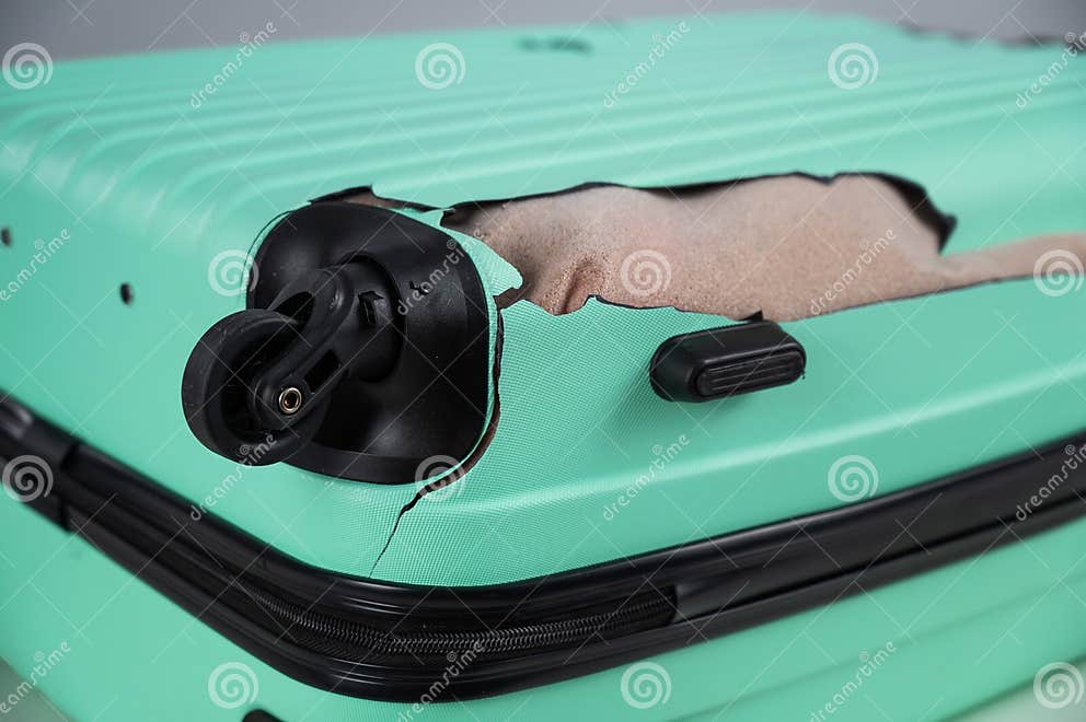 Mint Damaged Suitcase on a White Background. Stock Image - Image of ...