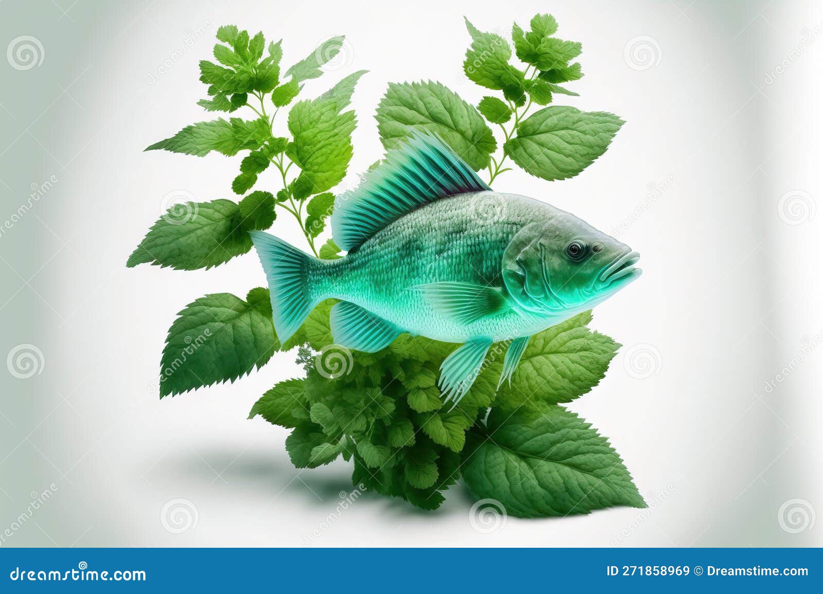 Mint Fish, Fish Leaf with Flower, and Clipping Path Isolated on White ...