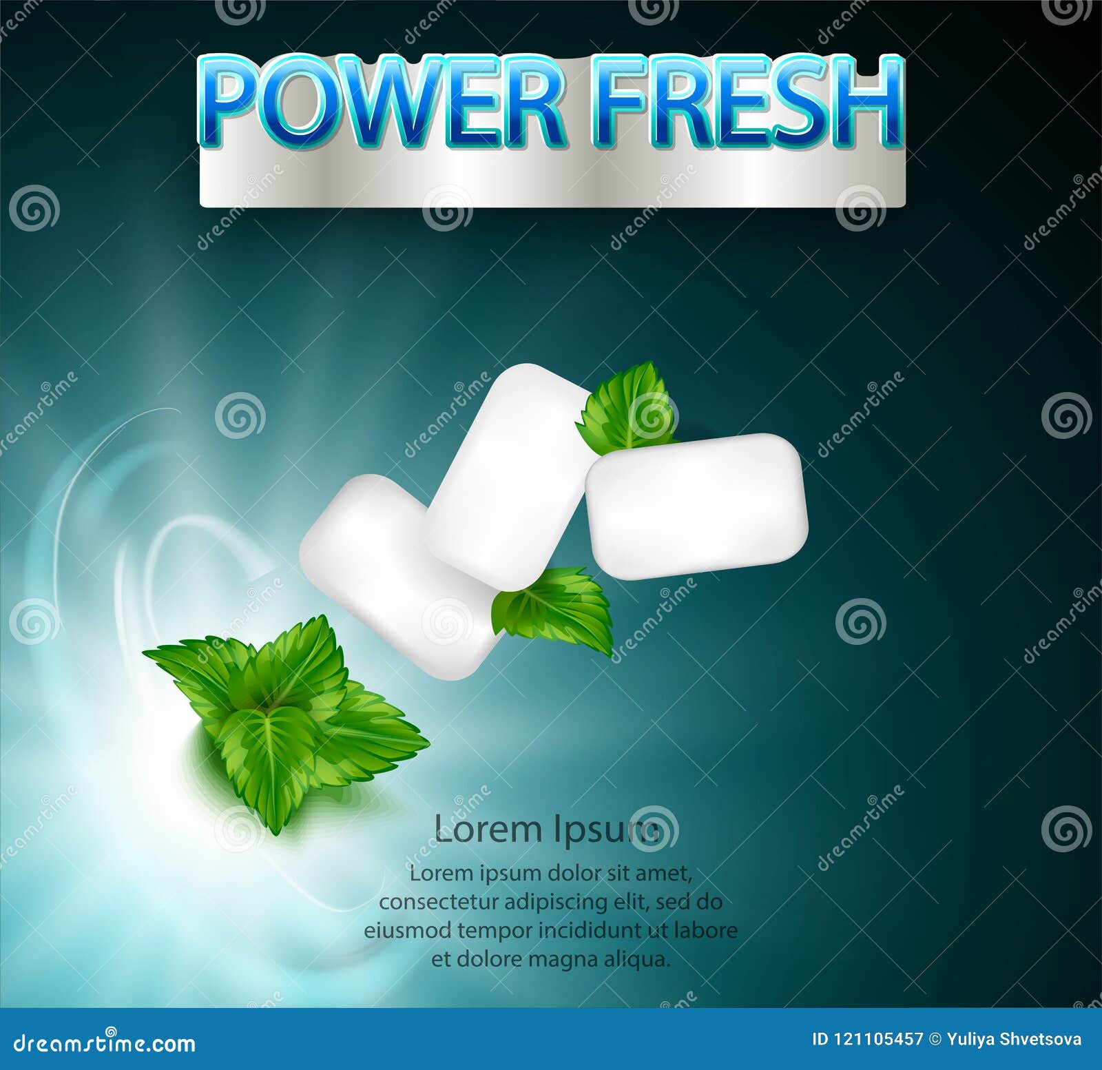 Mint Flavor Gum Ad with Leaf Mint on Light Blue Background, 3d Stock ...