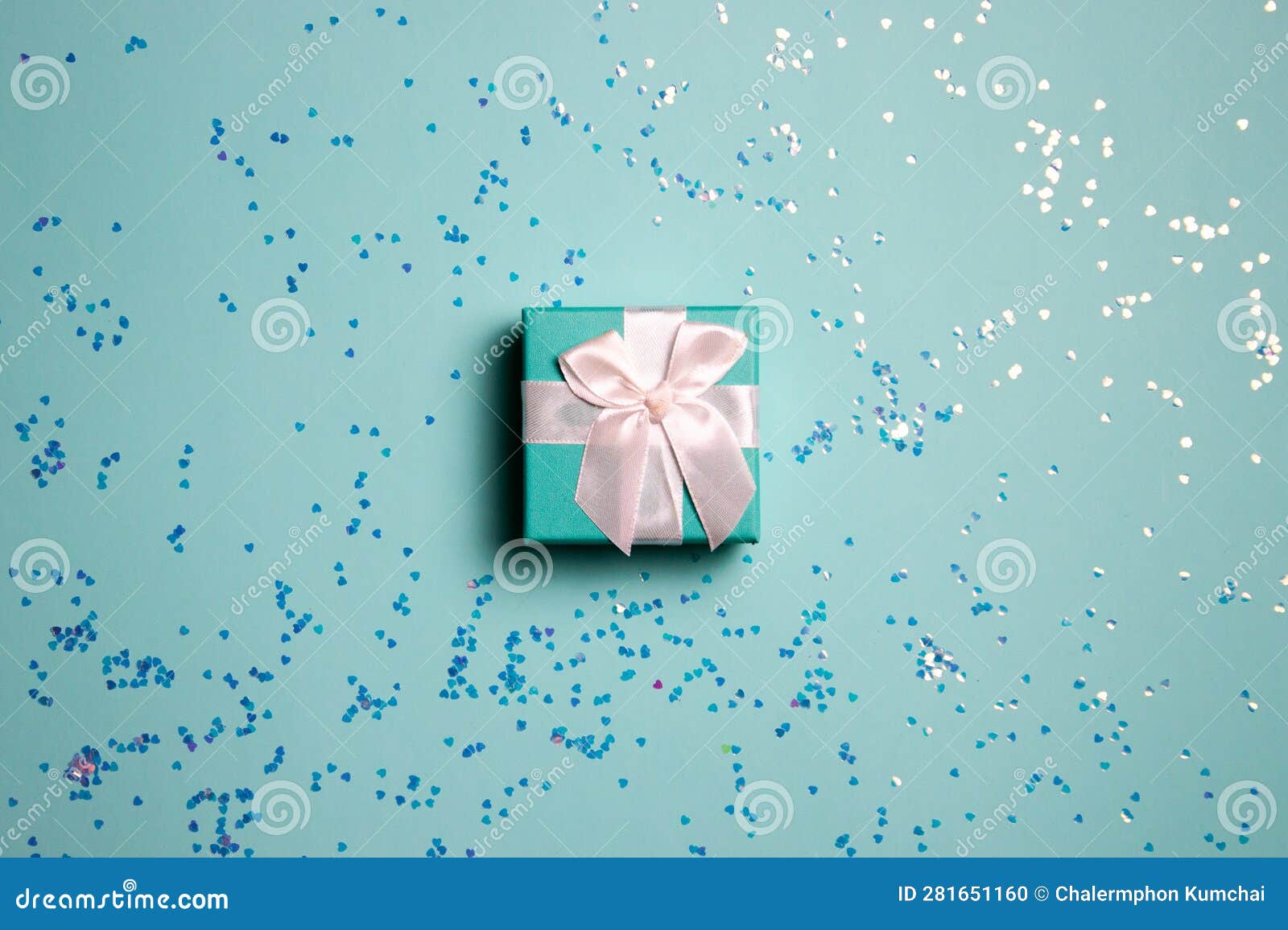A Mint Gift Box Over the Glitter Mint Background with Copy Space. Stock ...