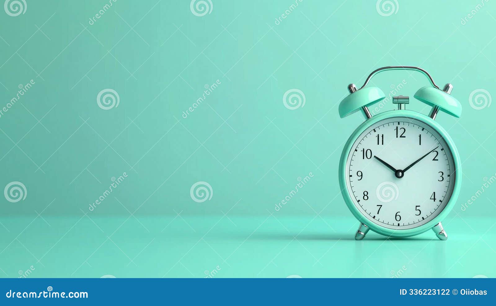 Mint Green Alarm Clock on a Solid Background - Minimalist Time Concept ...