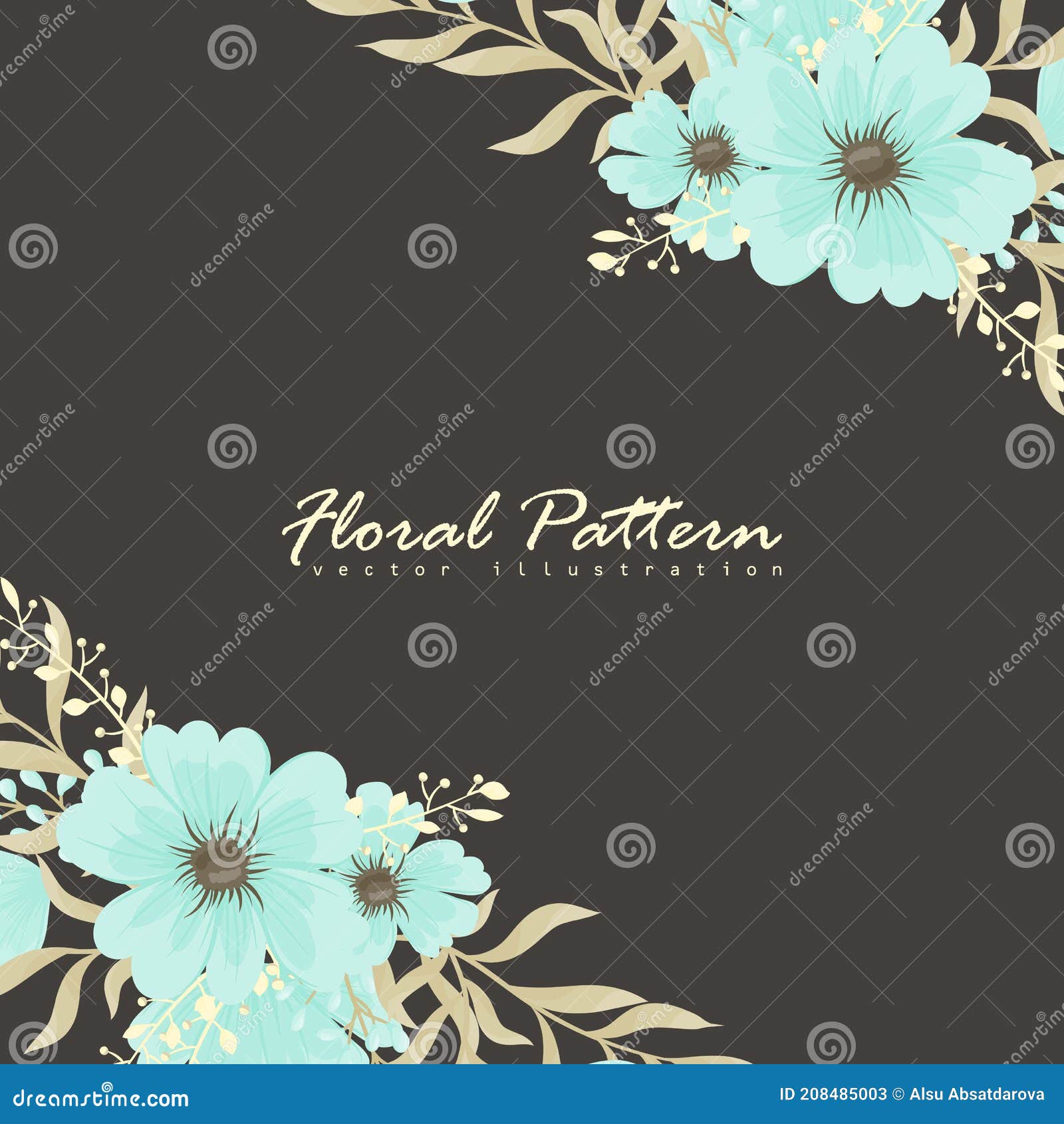 Mint Green Floral Background Flower Border Stock Vector - Illustration ...