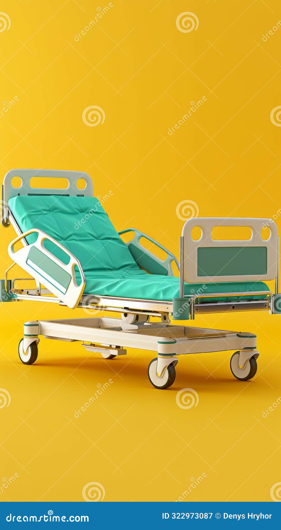 A Mint Green Hospital Bed Sits on a Yellow Background. it is a Simple ...