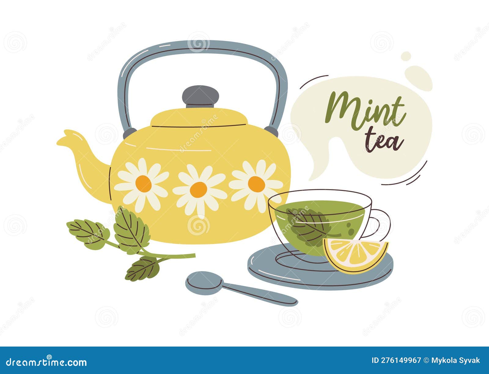 Mint Herbal Tea Composition Stock Vector - Illustration of healthy ...