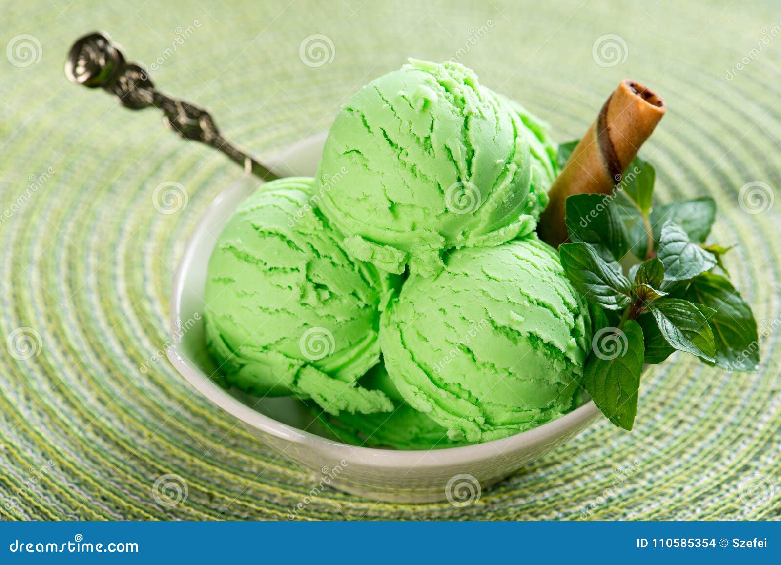 Mint Ice Cream Ready To Serve Stock Photo - Image of pistachio, mint ...