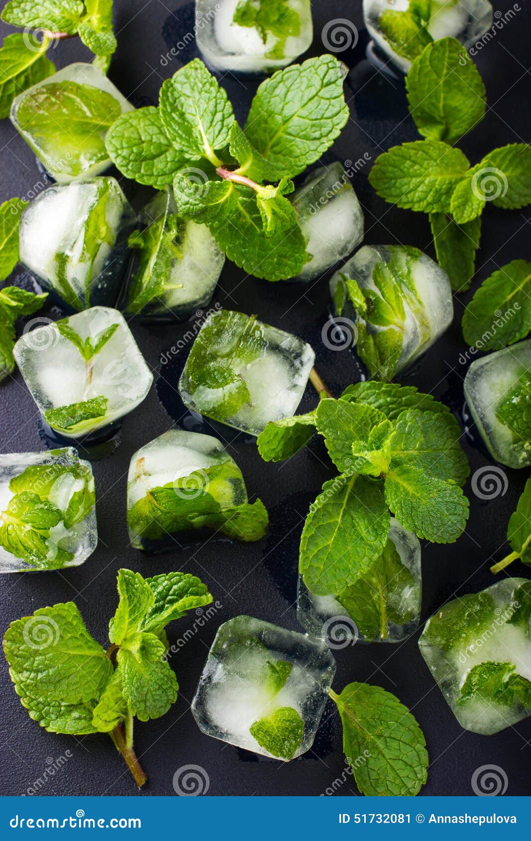 Mint Ice Cubes with Fresh Mint Leaves Stock Image - Image of refreshing ...