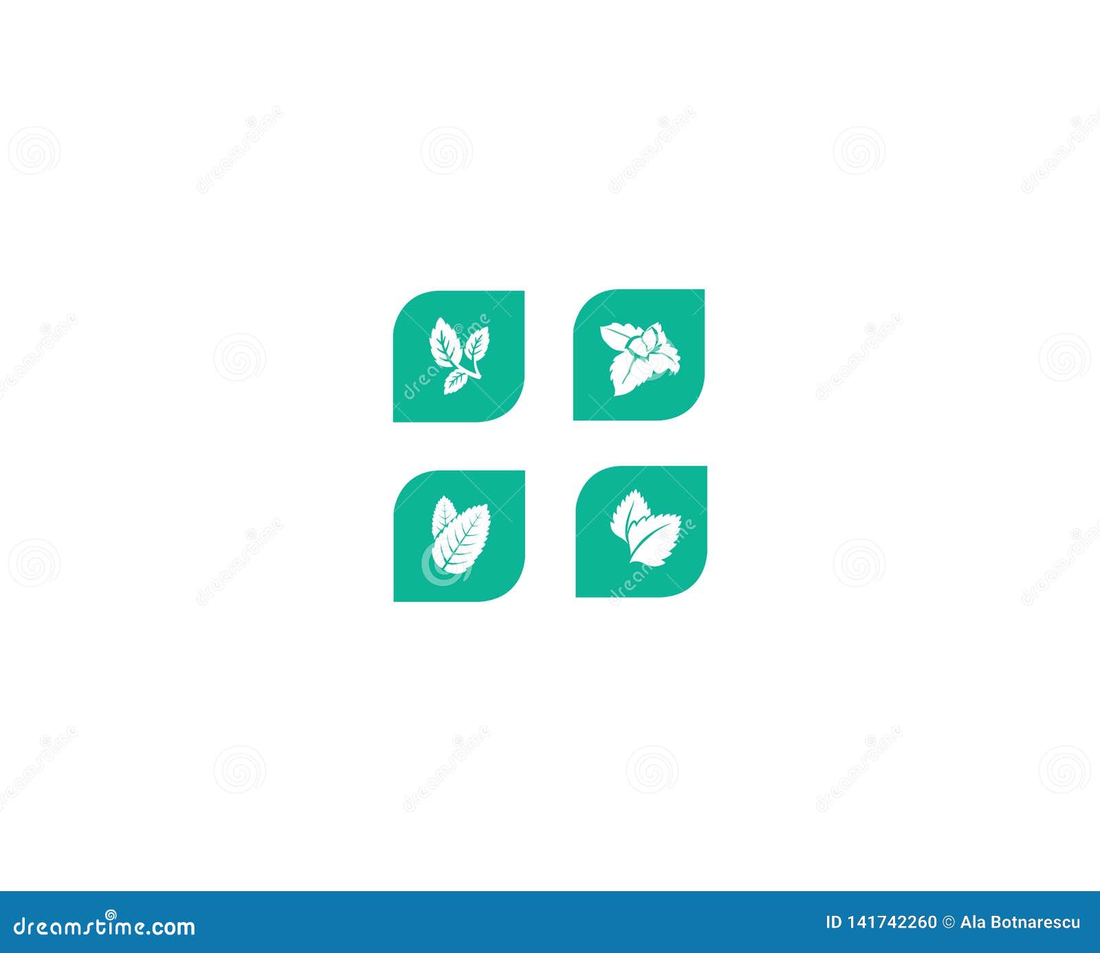 Mint Leaves. Icon Vector Set with Mint Plants Stock Illustration ...