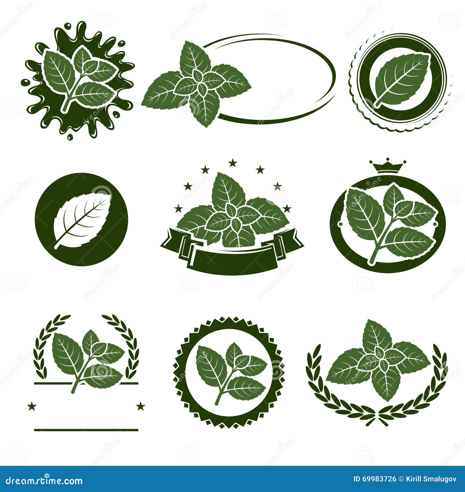 Mint Leaves Label Set. Vector Stock Vector - Illustration of food, herb ...