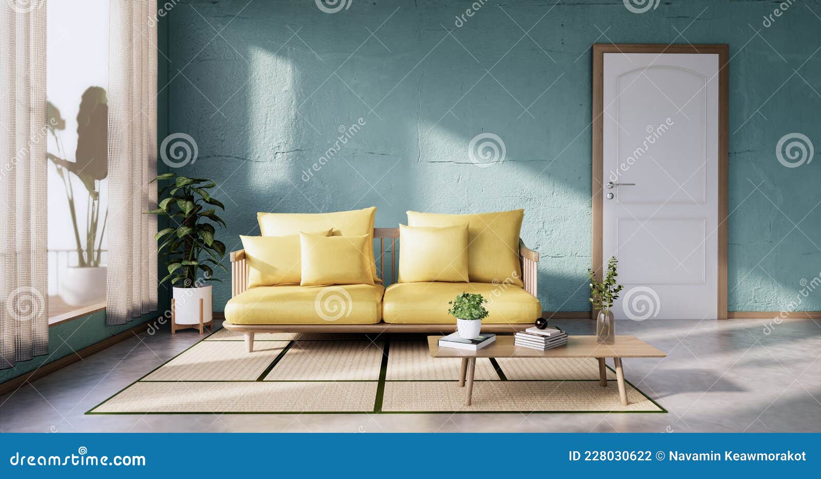 Mint Living Room Interior Design. 3D Rendering Stock Illustration ...