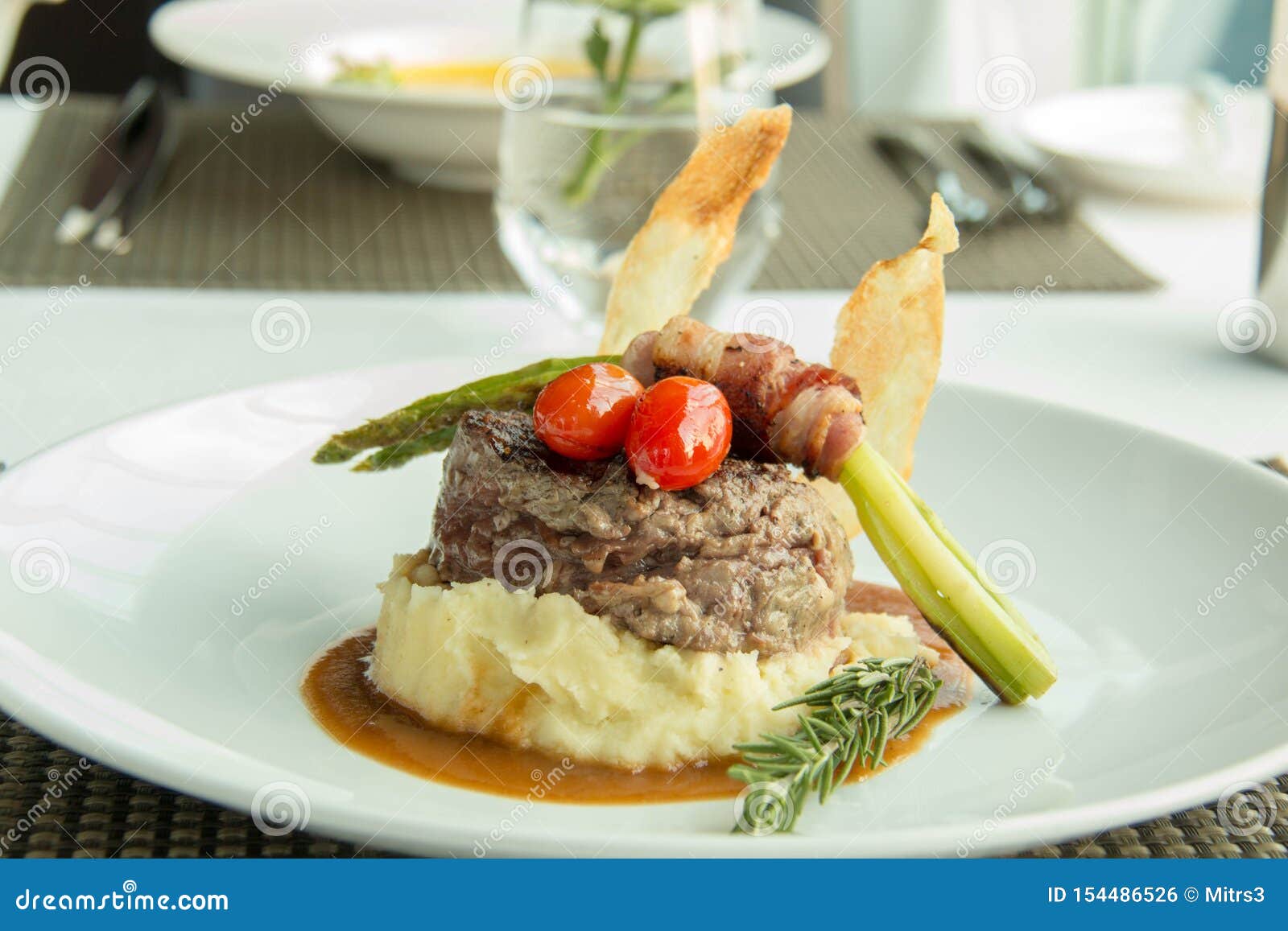 Mint Meat Steak and Mash Potato Stock Photo - Image of lunch, closeup ...