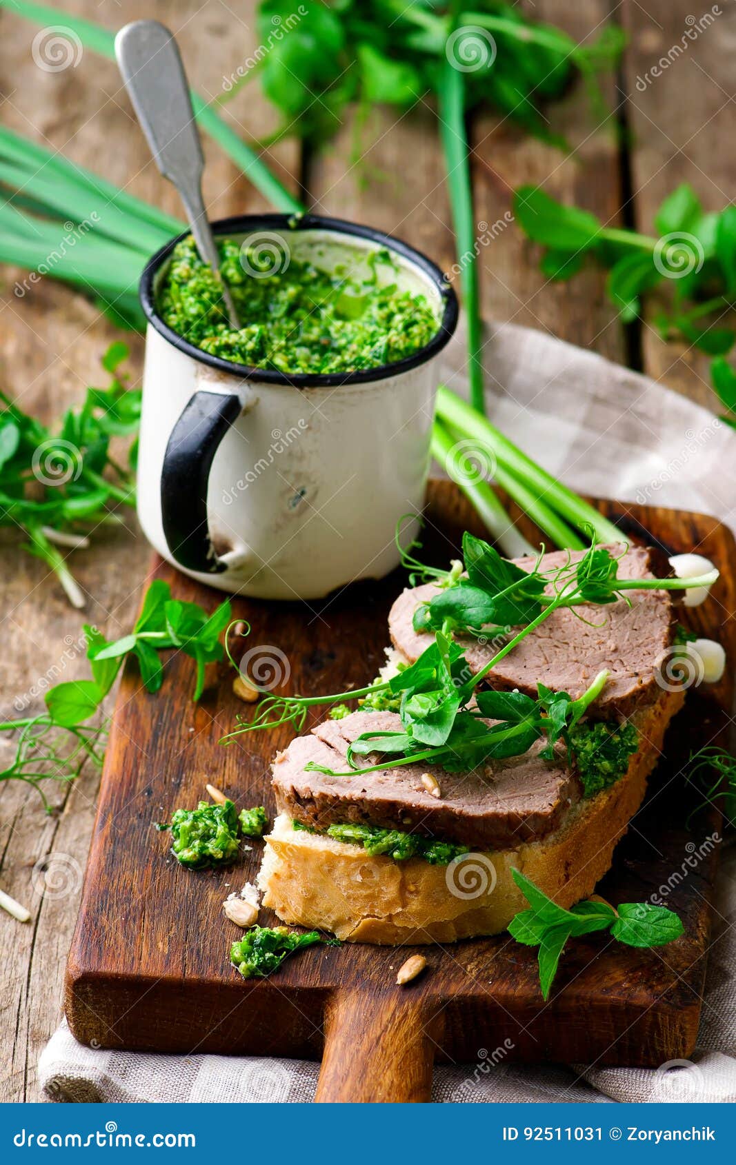 Mint Pesto and Roast Beef Sandvwch Stock Image - Image of mint, snack ...