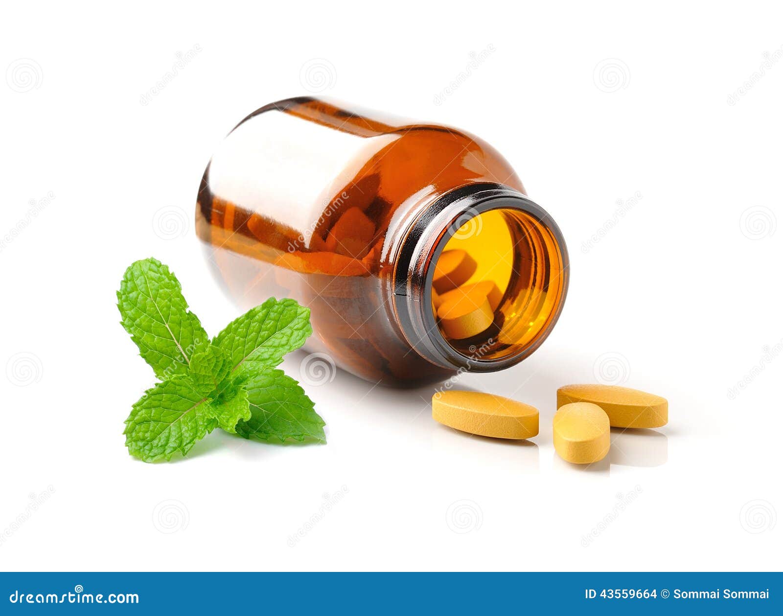 Mint and Pills Isolated on White Background Stock Photo - Image of capsule, isolated: 43559664