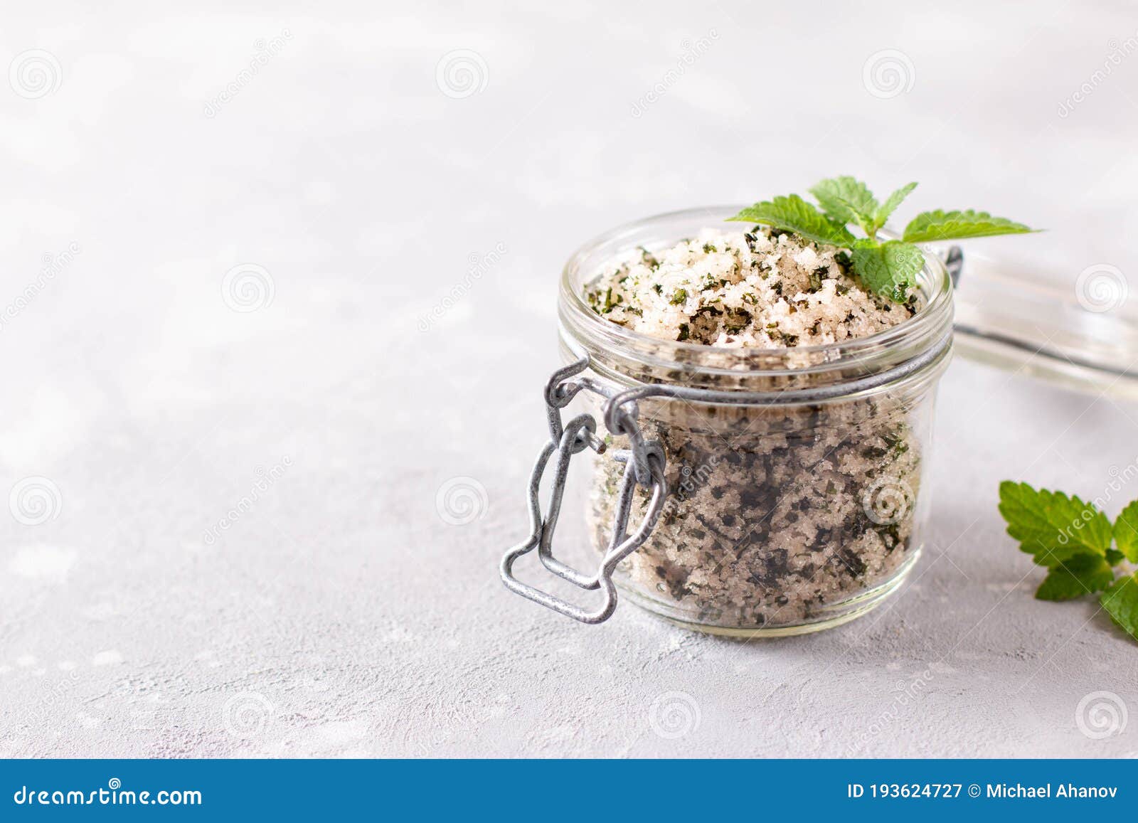 Mint Sugar with Chopped Mint Leaves in Glass Jar. Copy Space Stock ...