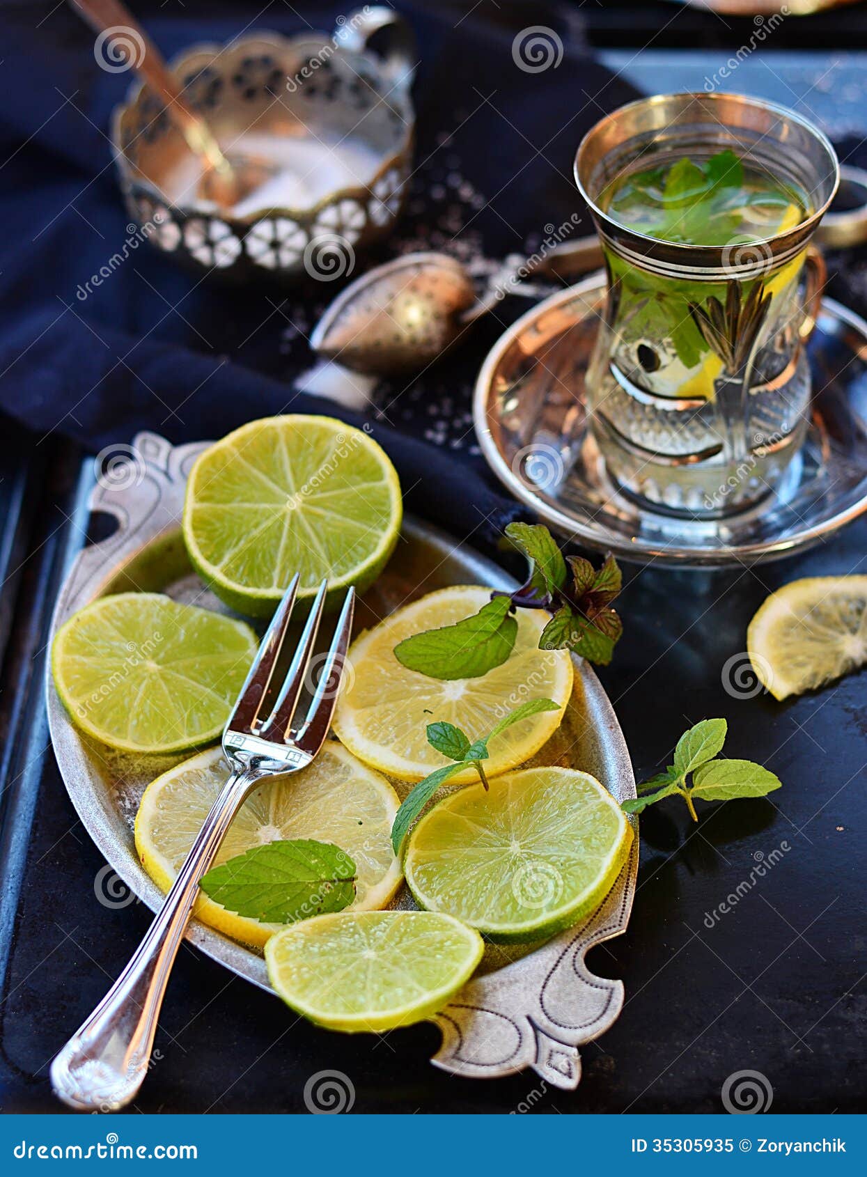 Mint Tea with Lemon and Lime Stock Image - Image of silver, east: 35305935