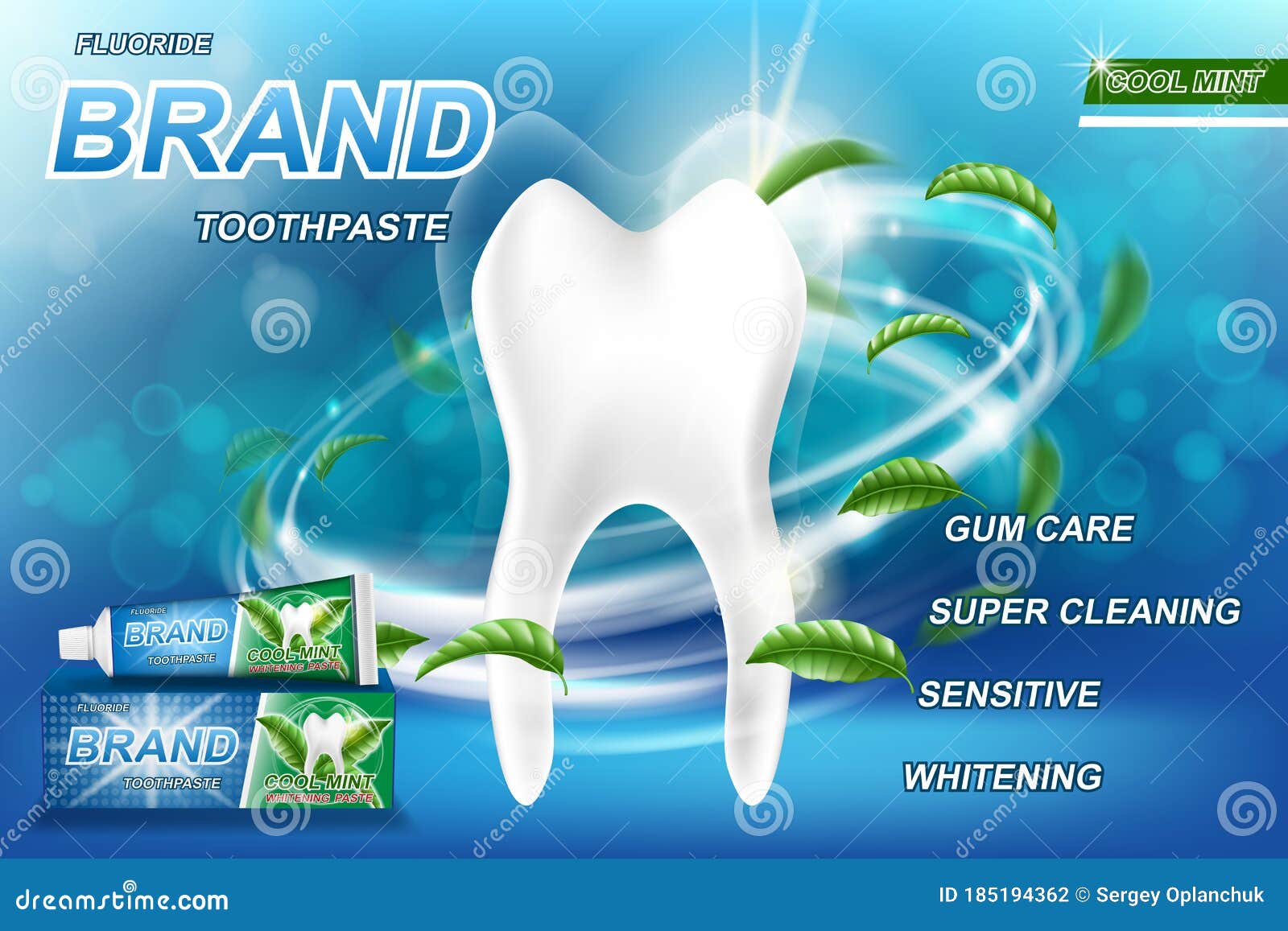Mint Toothpaste Concept Ads, Isolated on Blue. Tooth Model and Product ...