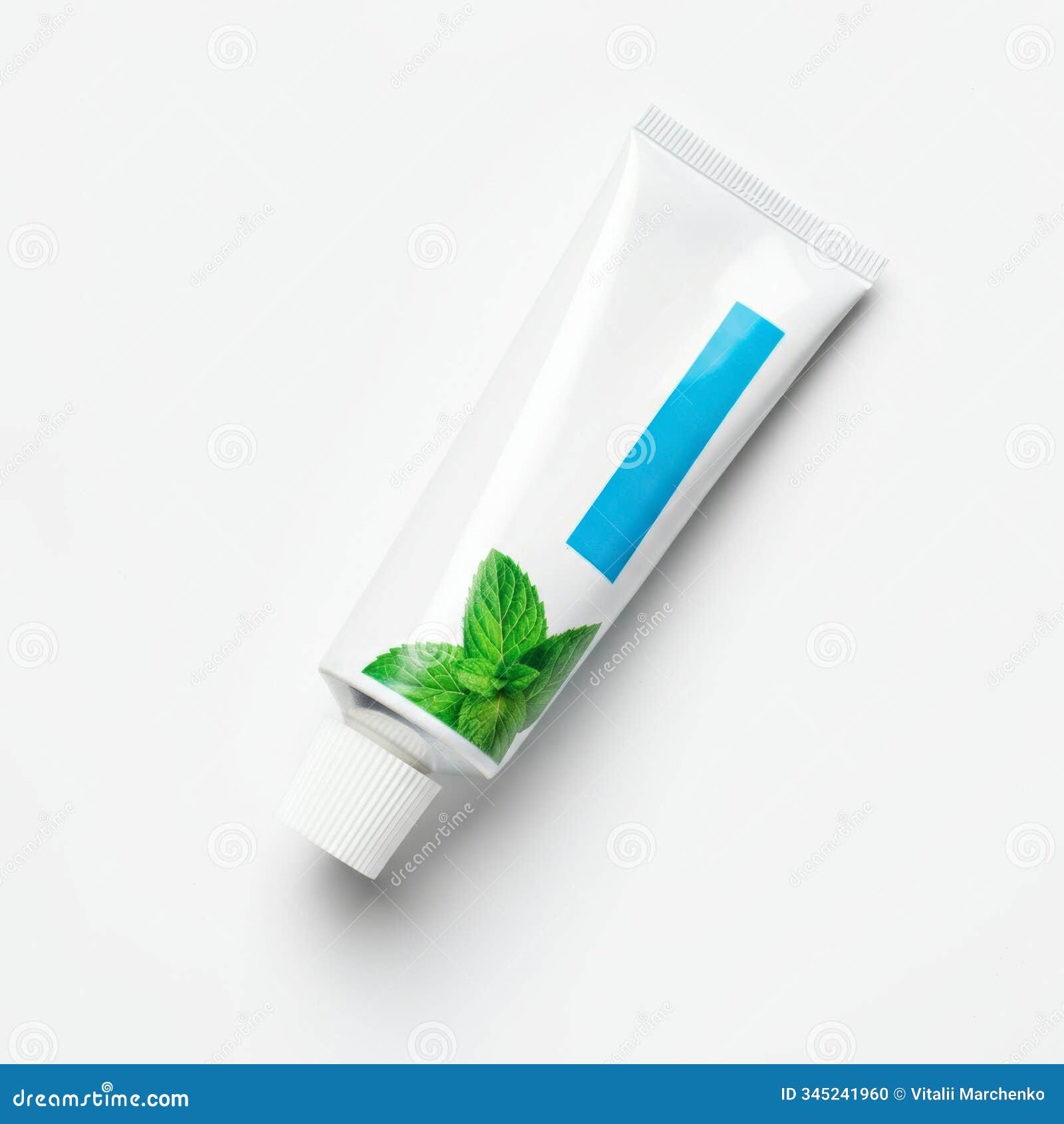 Mint Toothpaste Tube with Fresh Leaf Design on White Background Stock ...