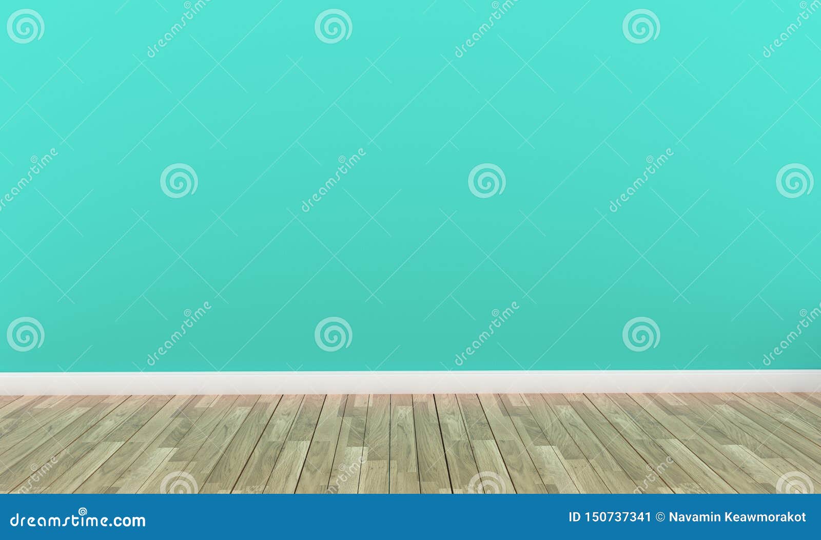 Mint Wall Background and Wooden Floor on Empty Room. 3D Rendering Stock ...