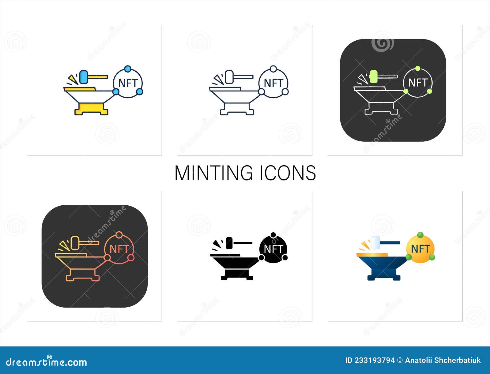 Minting icons set stock vector. Illustration of color - 233193794
