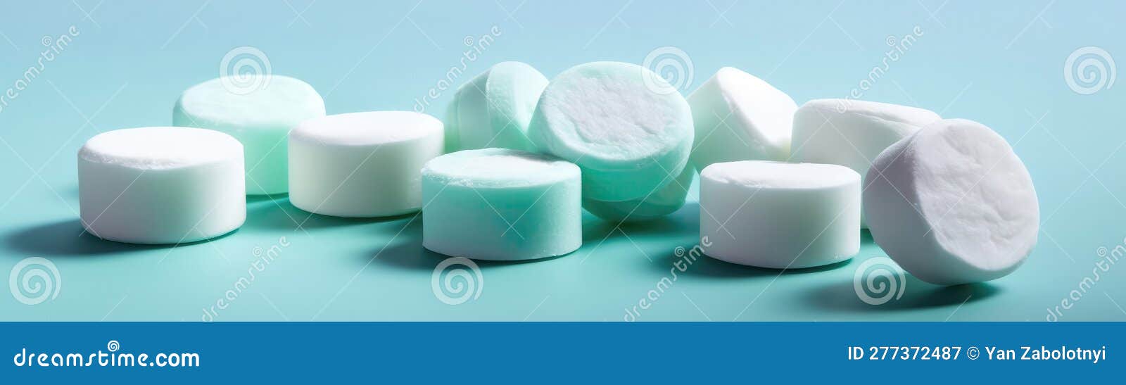 Mints Standing on Gradient White Blue Background Wide Panoramic ...