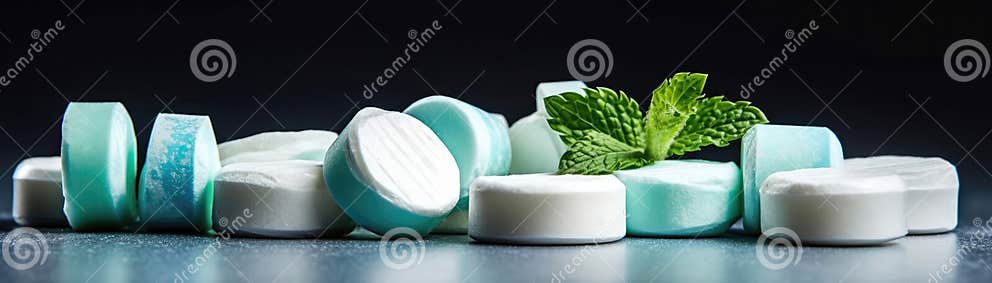 Mints Standing on Gradient White Blue Background Wide Panoramic ...