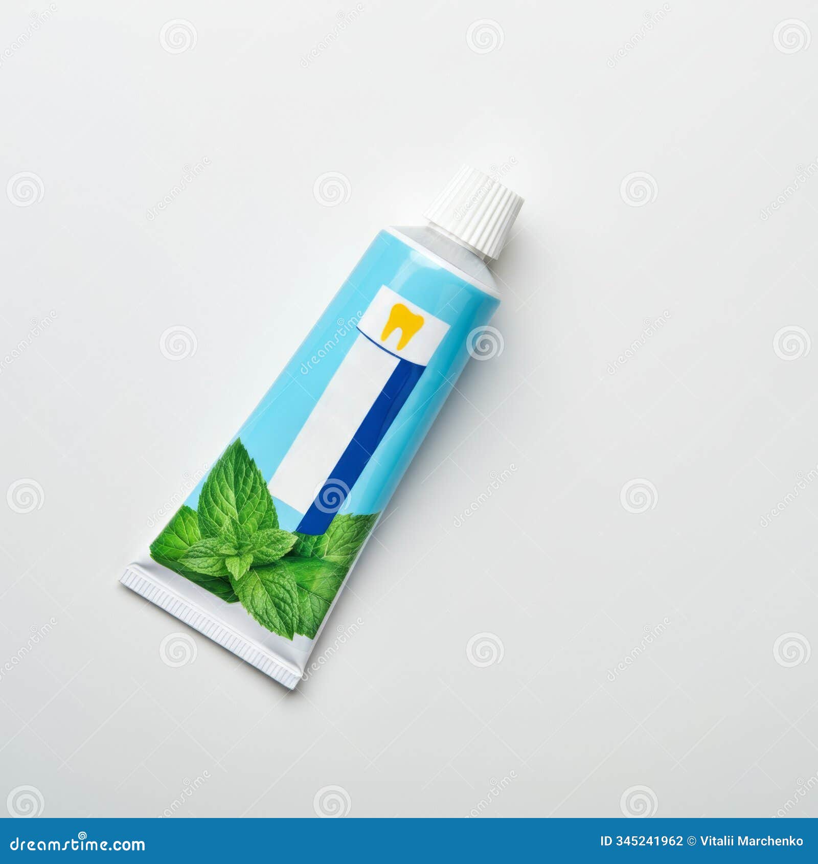 Minty Fresh Toothpaste Tube on a White Background with Green Mint ...