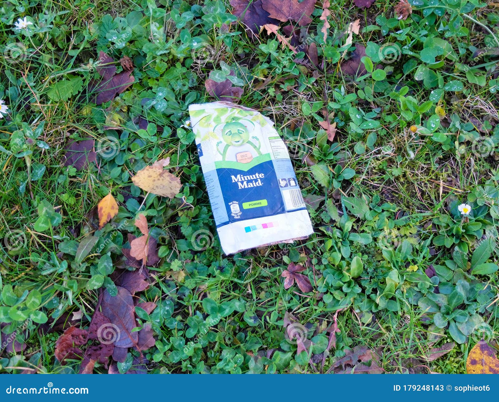Minute Maid Apple Juice Packaging in the Nature. Pollution, Waste ...