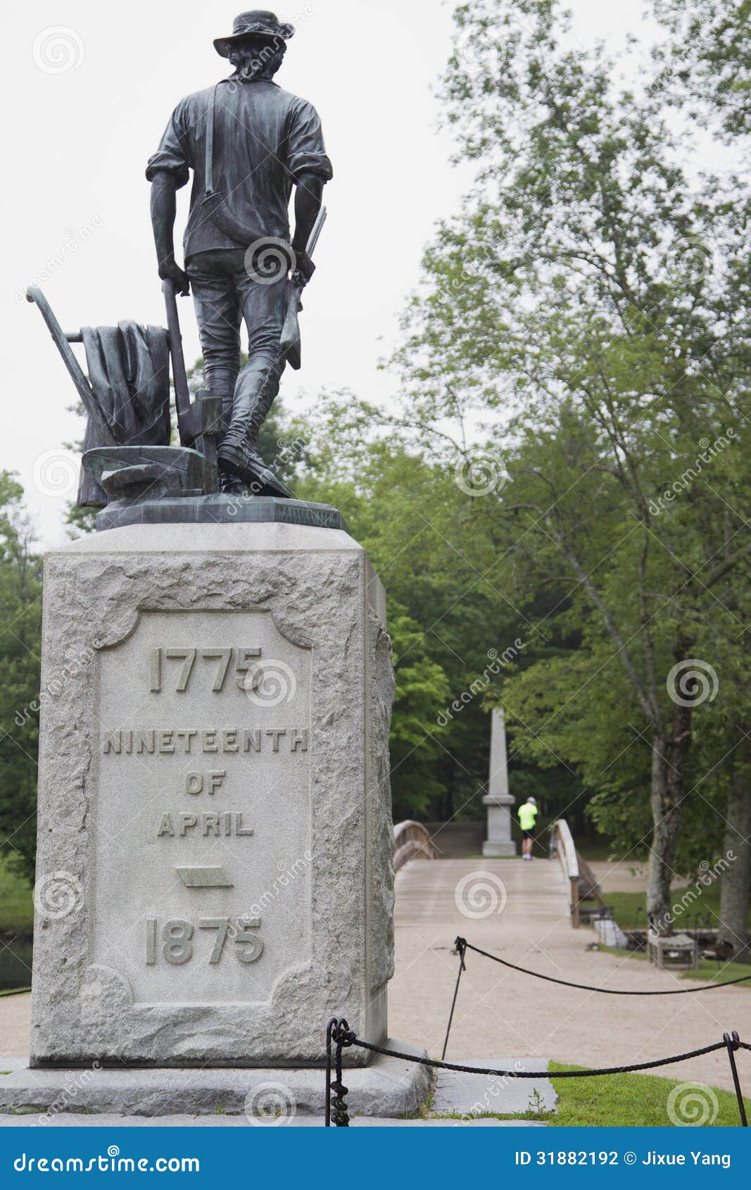 Minuteman Statue, North Bridge and Monument Stock Photo - Image of ...