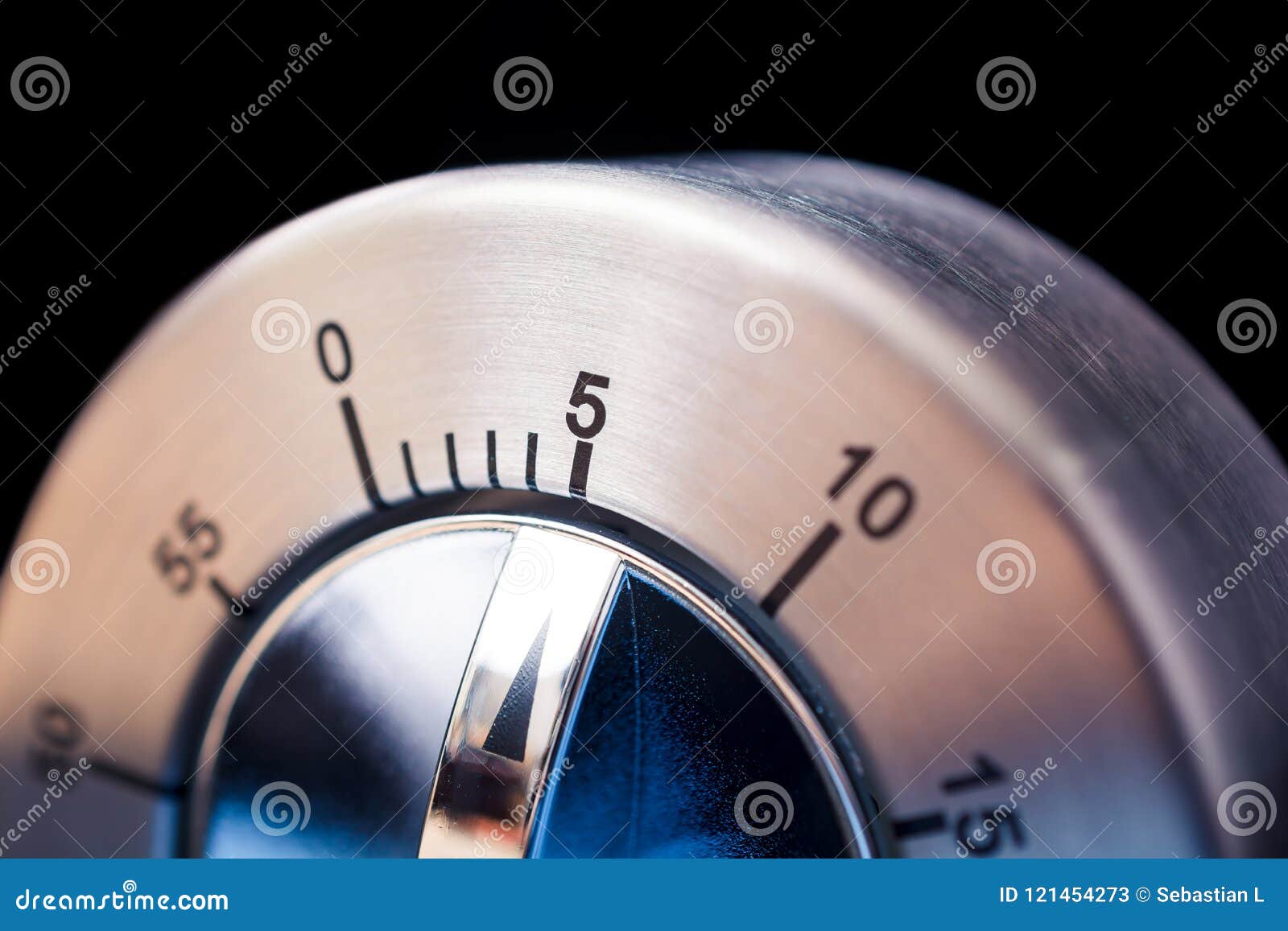 5 Minutes - Macro of an Analog Chrome Kitchen Timer with Dark ...