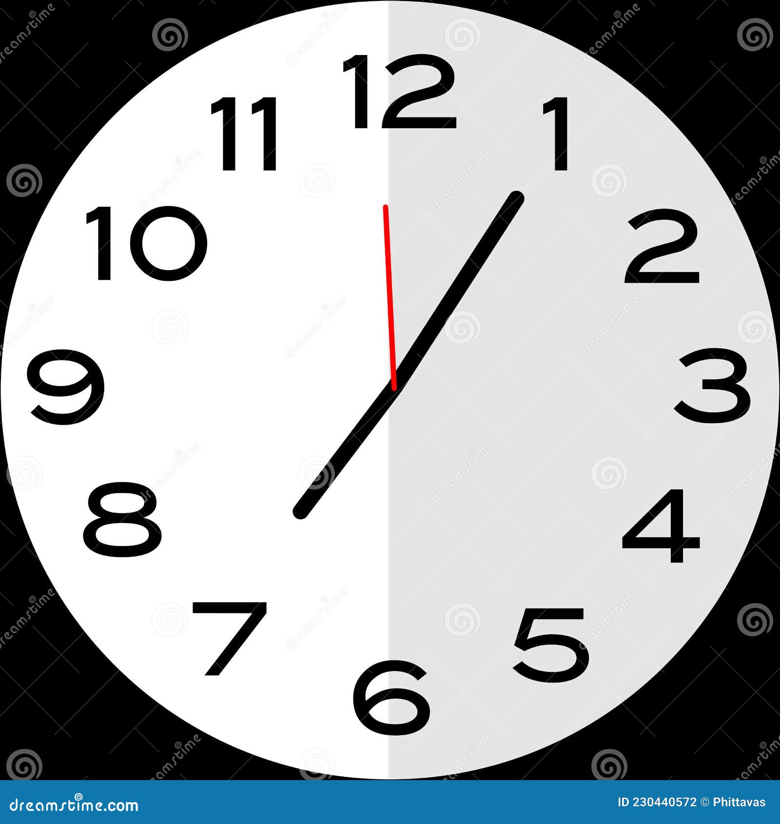 5 Minutes Past 7 O`clock Analog Clock Icon Stock Illustration ...
