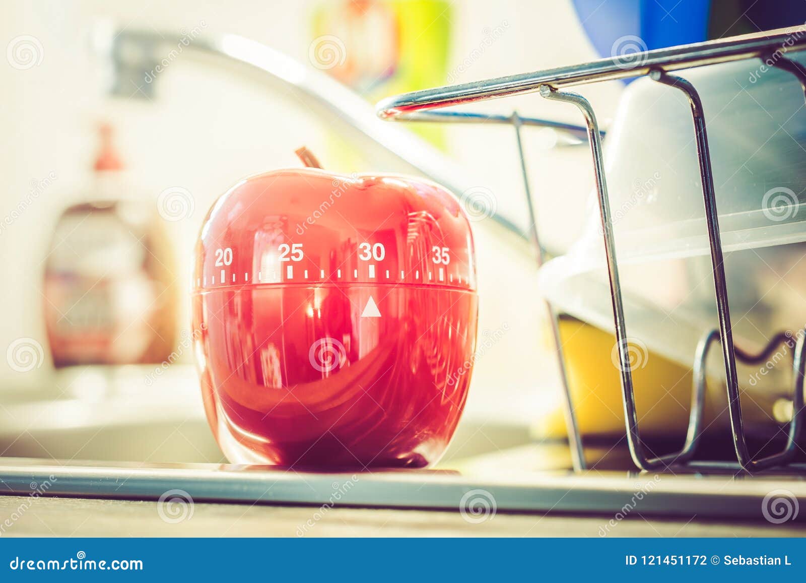 30 Minutes - Red Kitchen Egg Timer on a Sink with Dishes Stock Photo ...