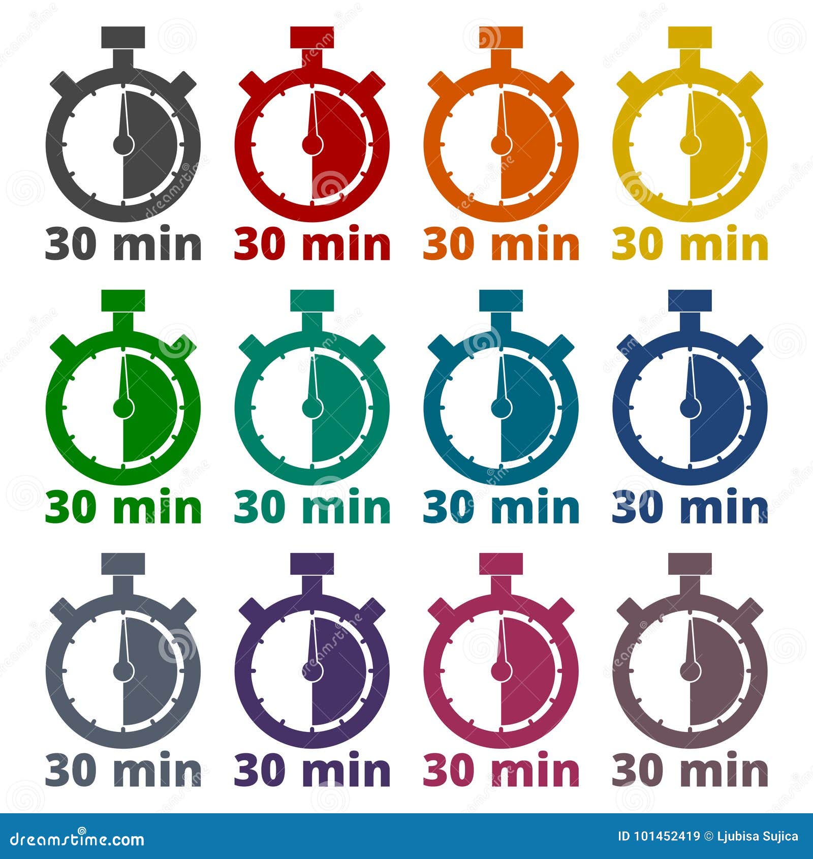 30 Minutes Stopwatch Symbol, Timer Icons Set Stock Illustration ...
