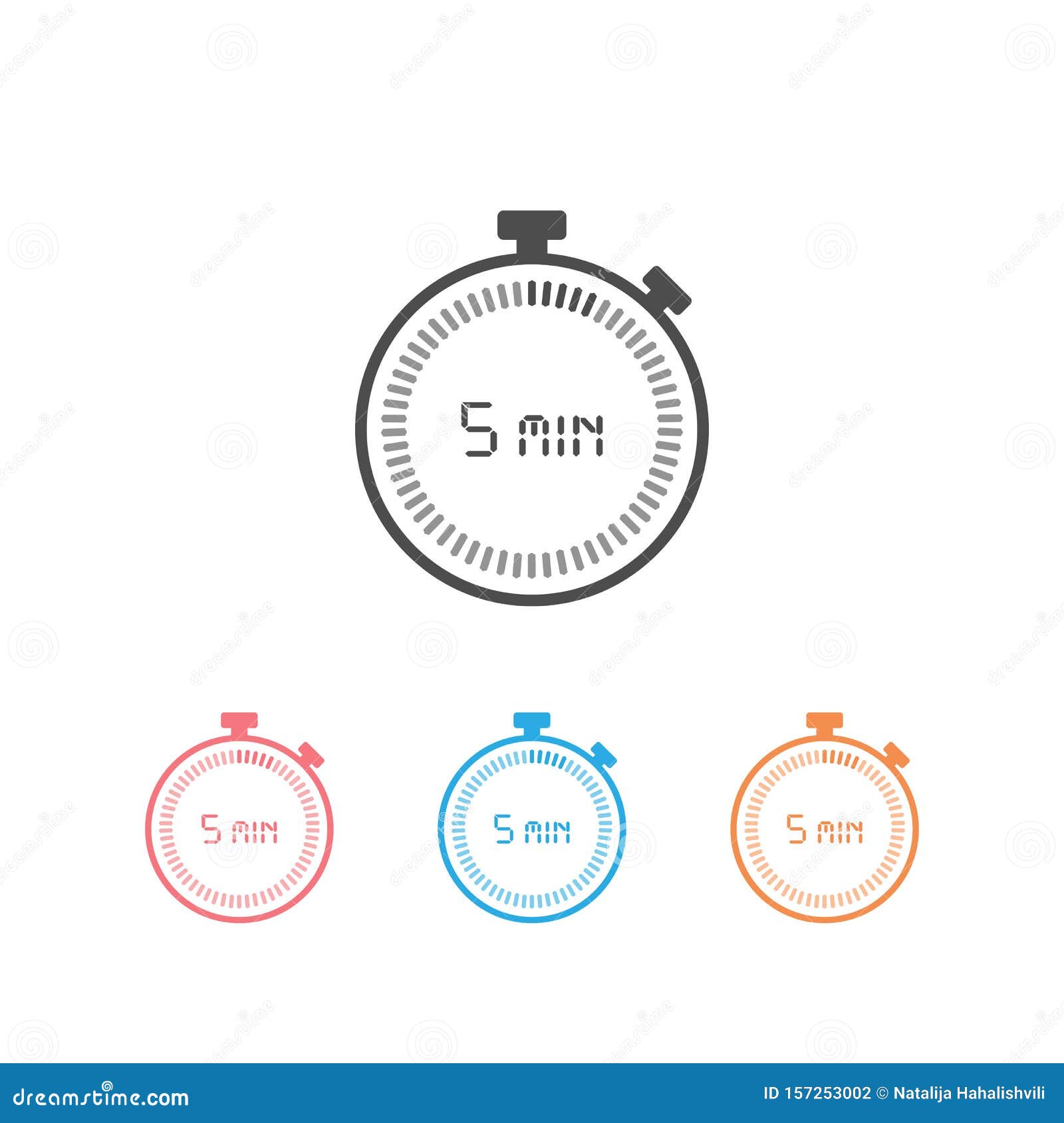 The 5 Minutes, Stopwatch Vector Icon Set, Digital Timer. Clock and ...
